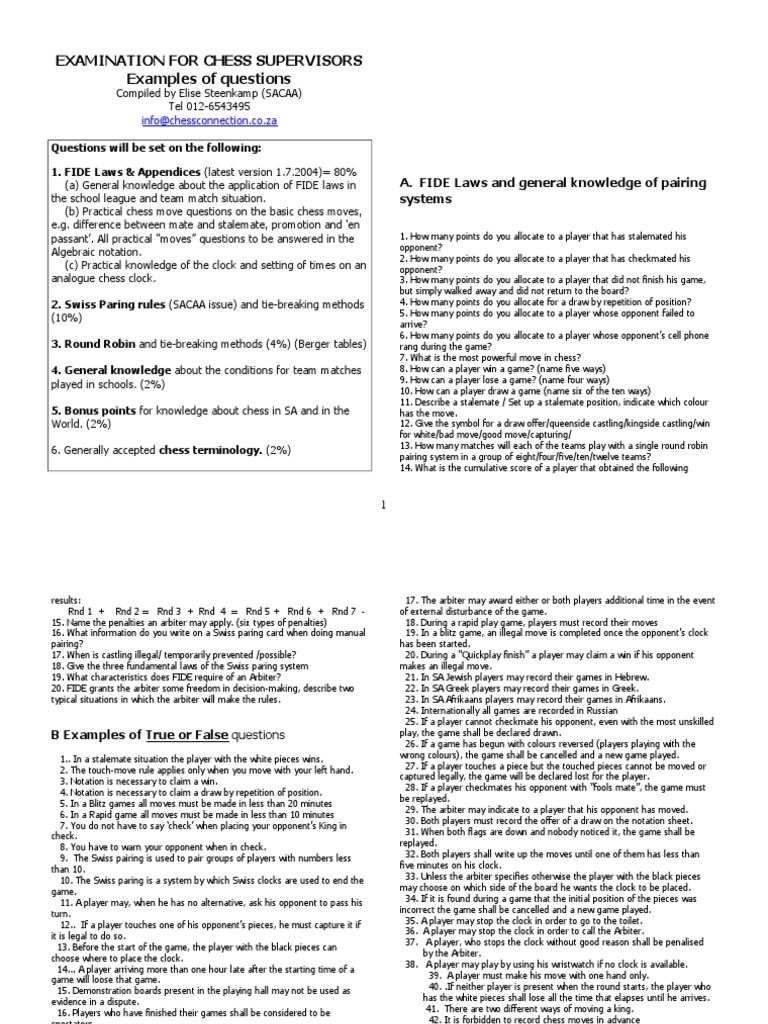 Chess Supervisor Examination Questions | PDF | Chess | Game Theory