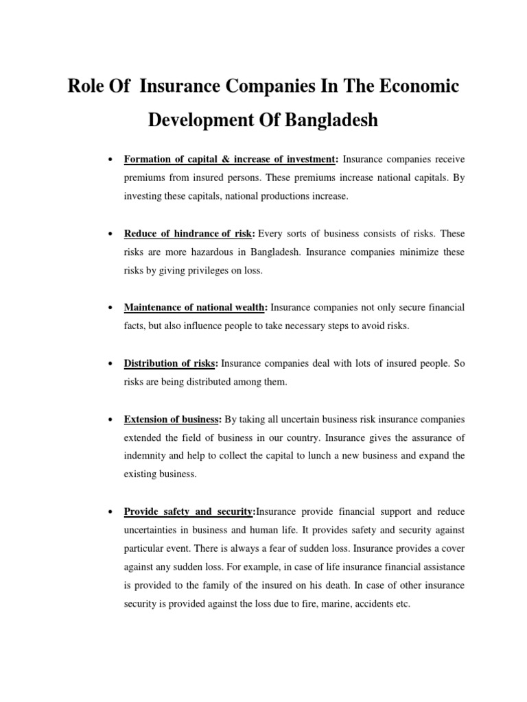 Role of Insurance Companies in The Economic Development of Bangladesh ...