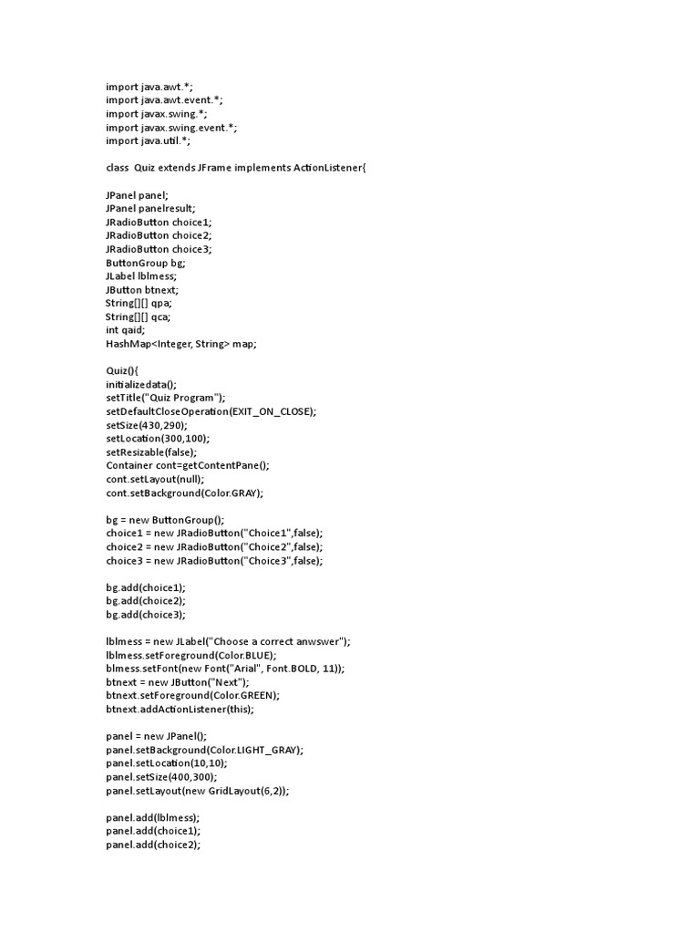 Quiz Download Free Pdf C Programming Language Java Programming Language