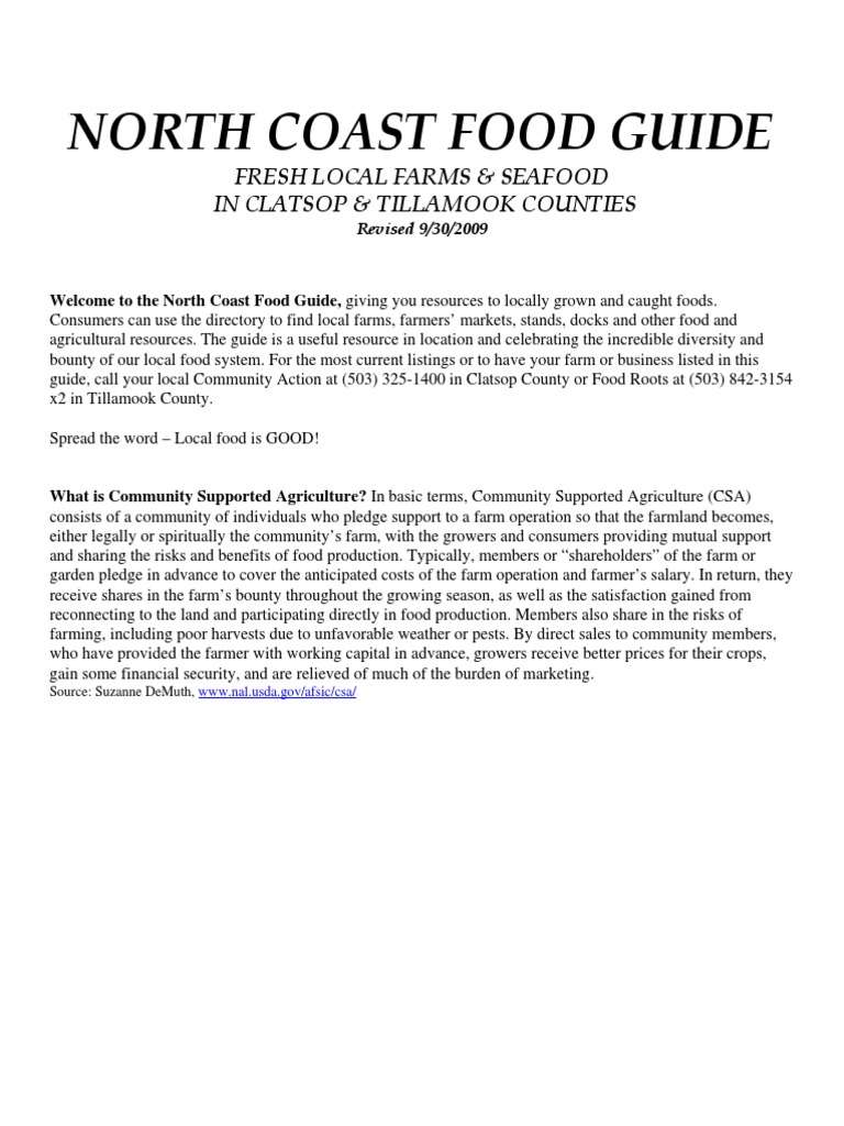 North Coast Food Guide 2009 | PDF | Farmers' Market | Farms