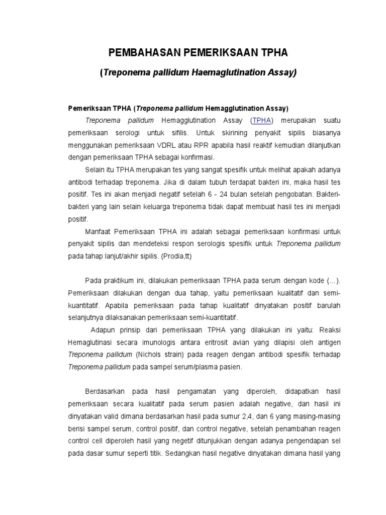 Prosedur dan Interpretasi TPHA Sifilis | PDF | Kesehatan Holistik ...