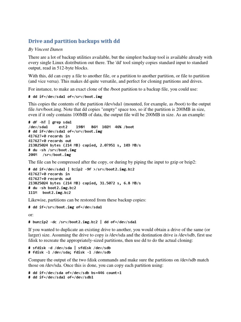 Drive And Partition Backups With Dd Pdf Computer Data Software