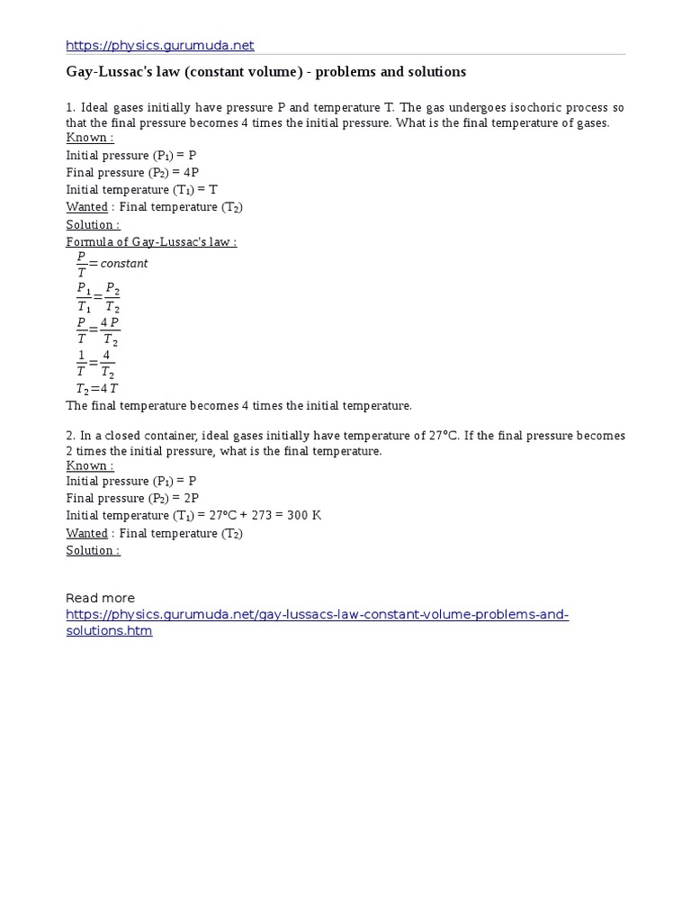 Gay-Lussac's Law Problems and Solutions | Gases | Applied Statistics