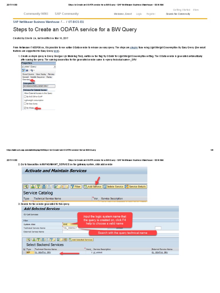 Steps To Create An ODATA Service For A BW Query - SAP NetWeaver ...