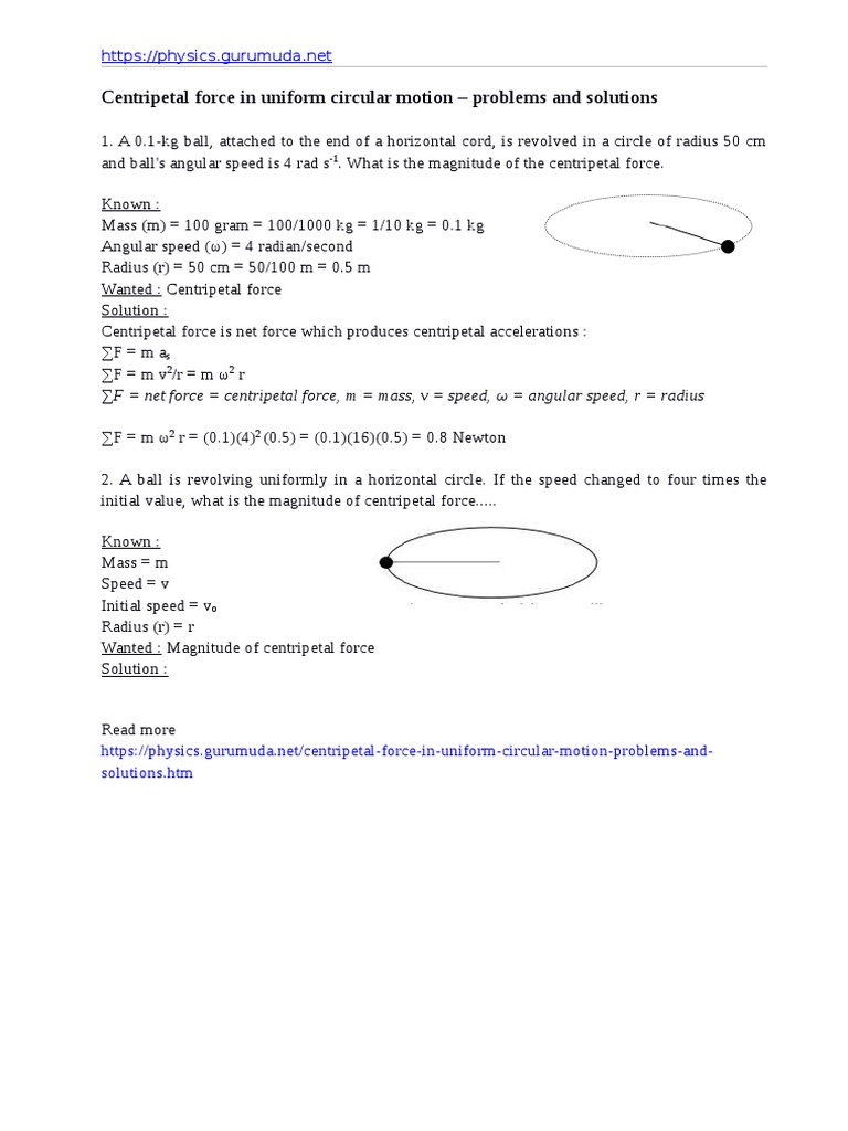 Centripetal Force in Uniform Circular Motion Problems and Solutions ...