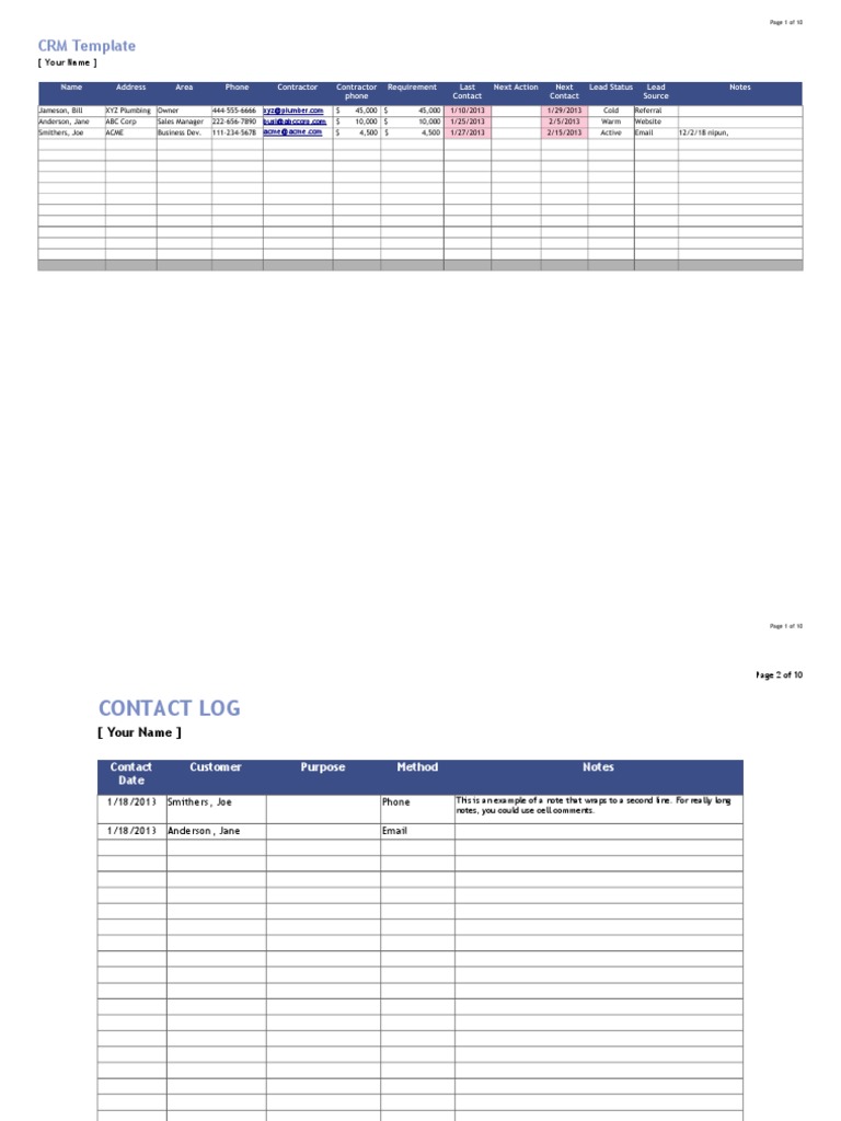 CRM Template | Spreadsheet | Customer Relationship Management