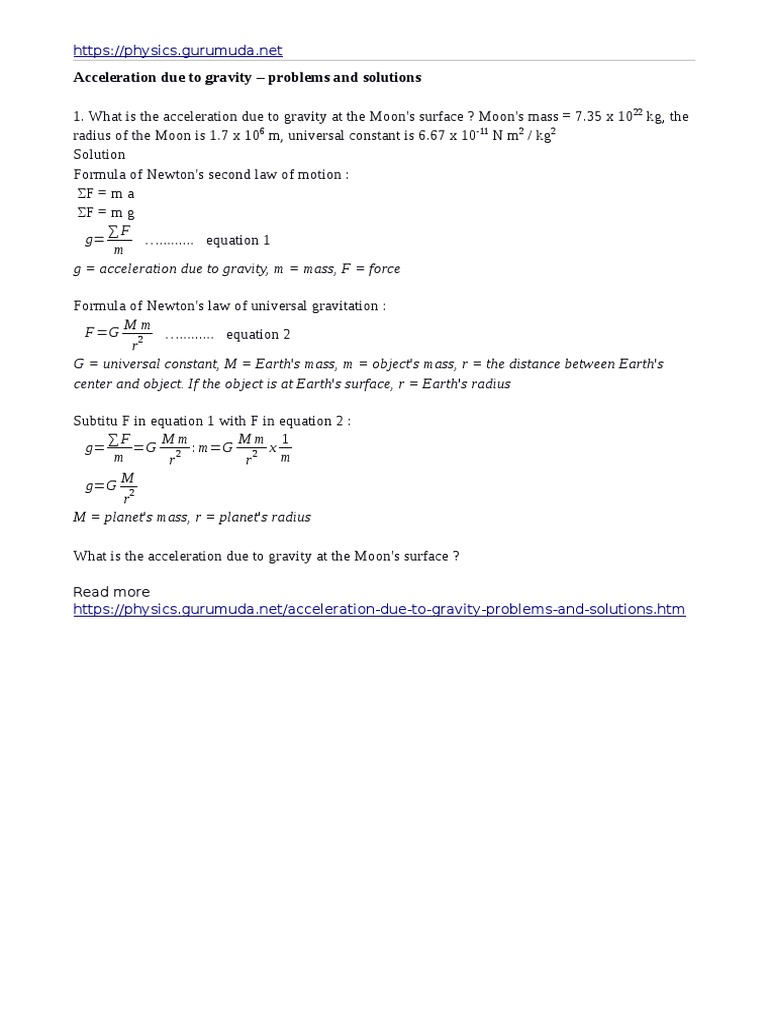 Acceleration Due To Gravity Problems and Solutions | PDF