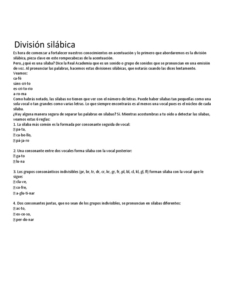 División Silábica y Acentuacion | PDF | Sílaba | Vocal