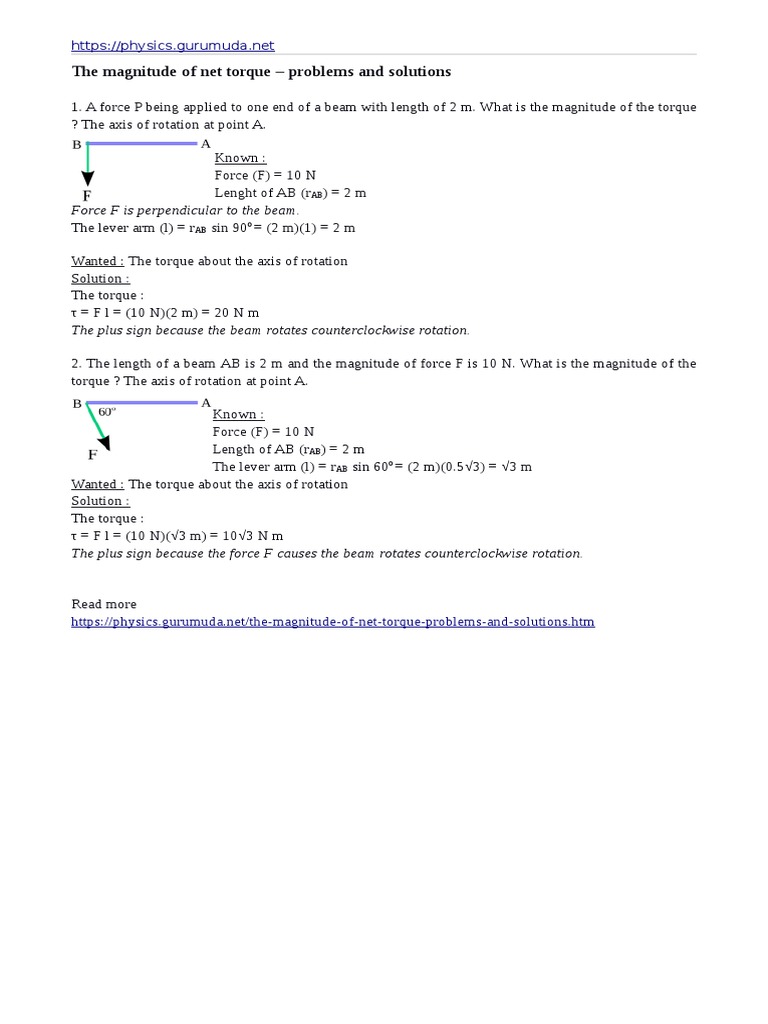 Torque Problems and Solutions | Torque | Space