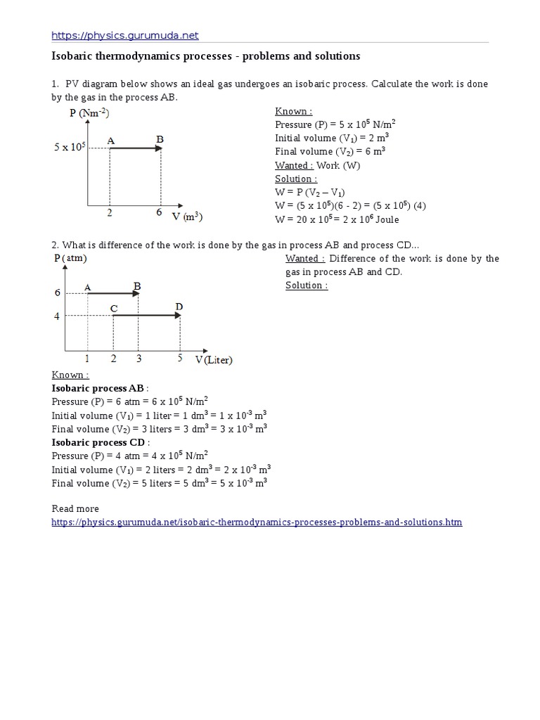 Isobaric Thermodynamics Processes Problems and Solutions