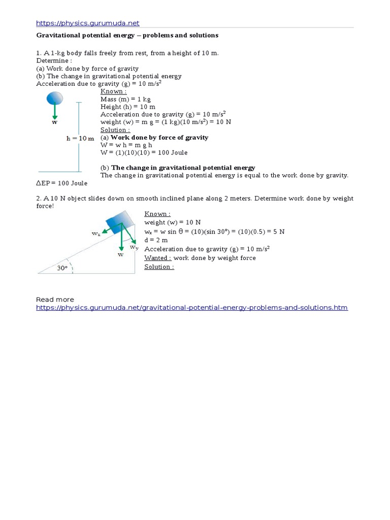 Gravitational Potential Energy Problems and Solutions | PDF | Science ...