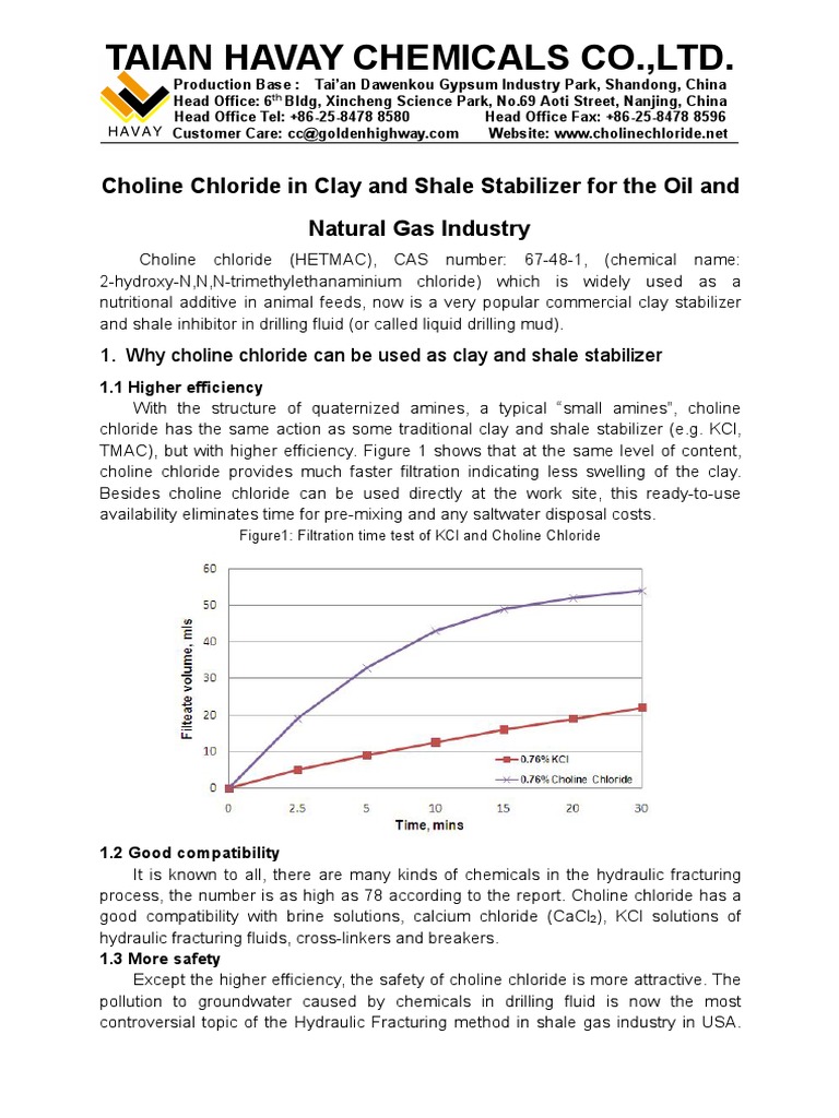Choline Chloride in Clay and Shale Stabilizer-619 | PDF | Potassium ...