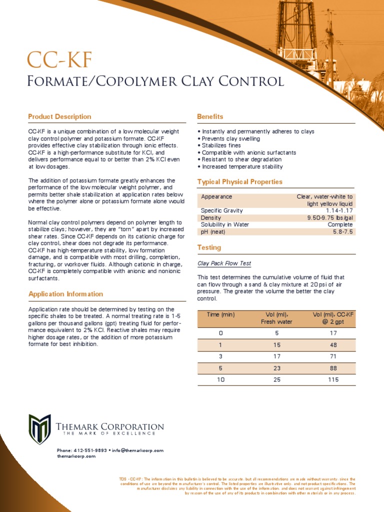 CC-KF: Formate/Copolymer Clay Control | PDF | Polymers | Potassium Chloride