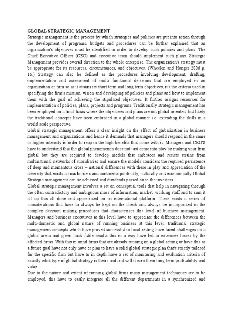 Global Strategic Management Overview | PDF | Strategic Management | Goal