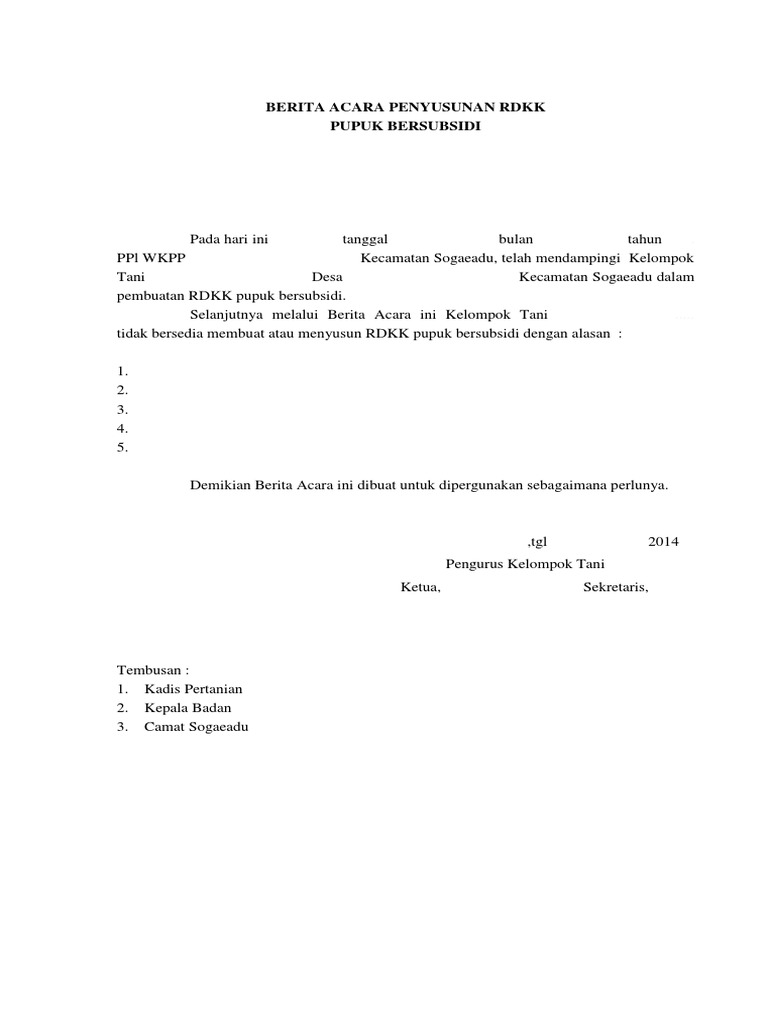 Berita Acara Penyusunan RDKK | PDF