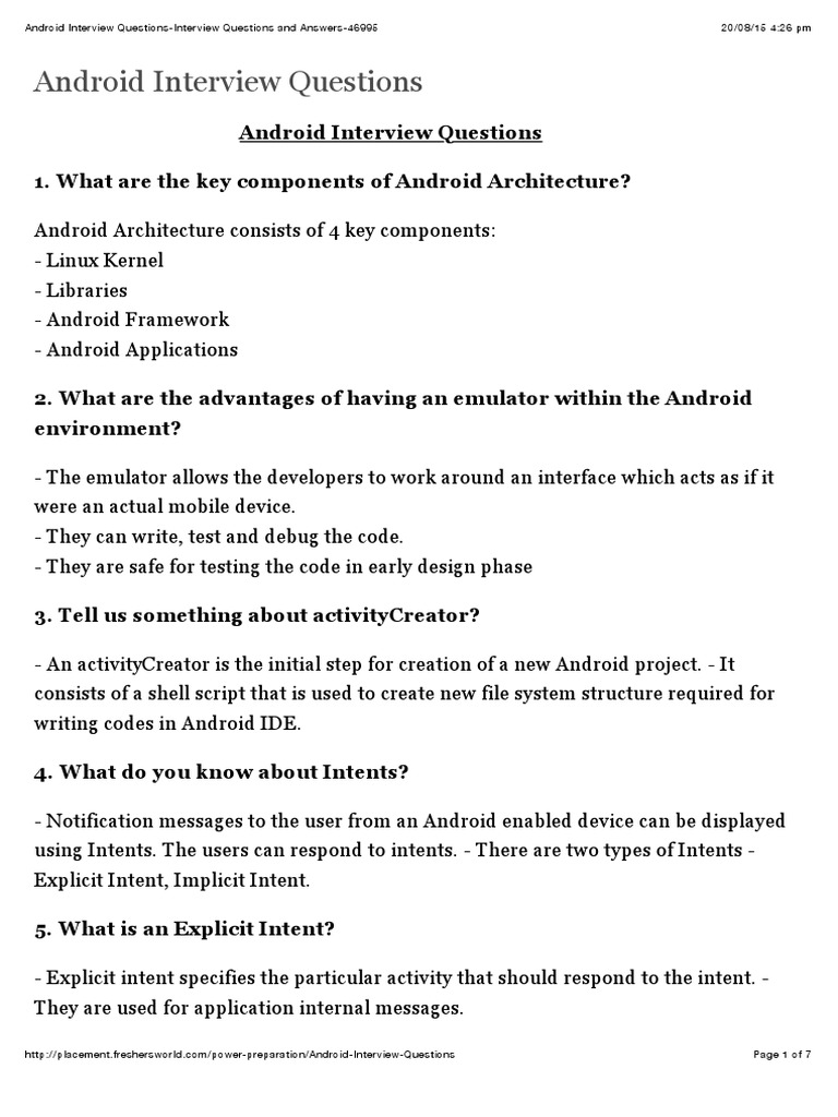 Android Interview Questions: 1. What Are The Key Components of Android ...