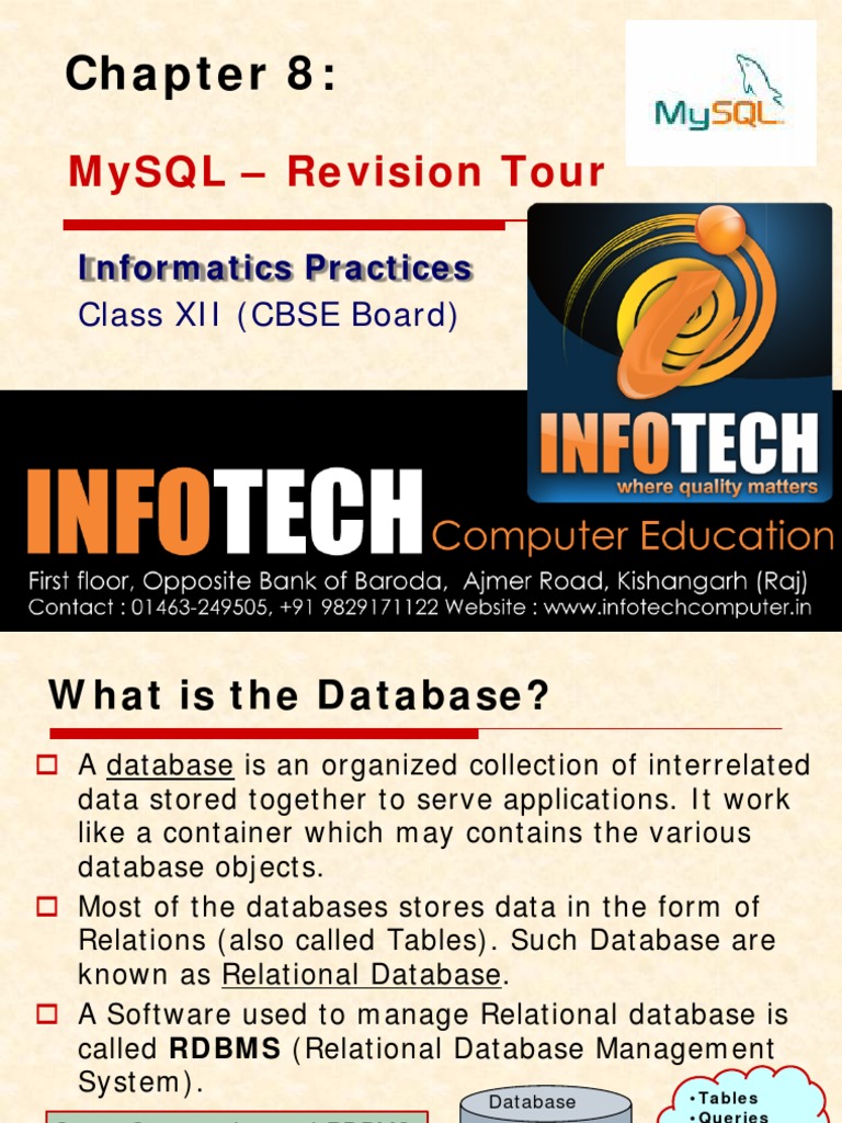 Chapter 8 MySQL Revision Final | PDF | Databases | Relational Database
