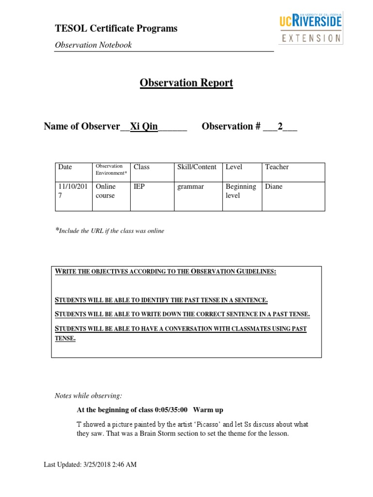 T Observation Report2 | PDF | English As A Second Or Foreign Language ...