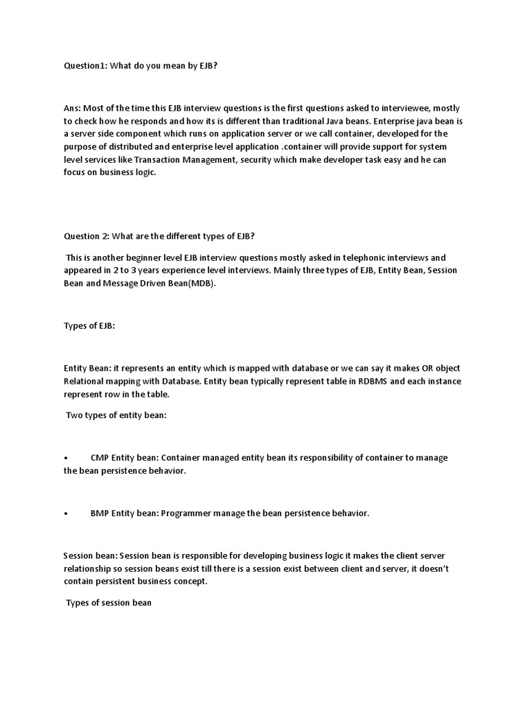 Interview Question EJB | PDF | Enterprise Java Beans | Java Platform