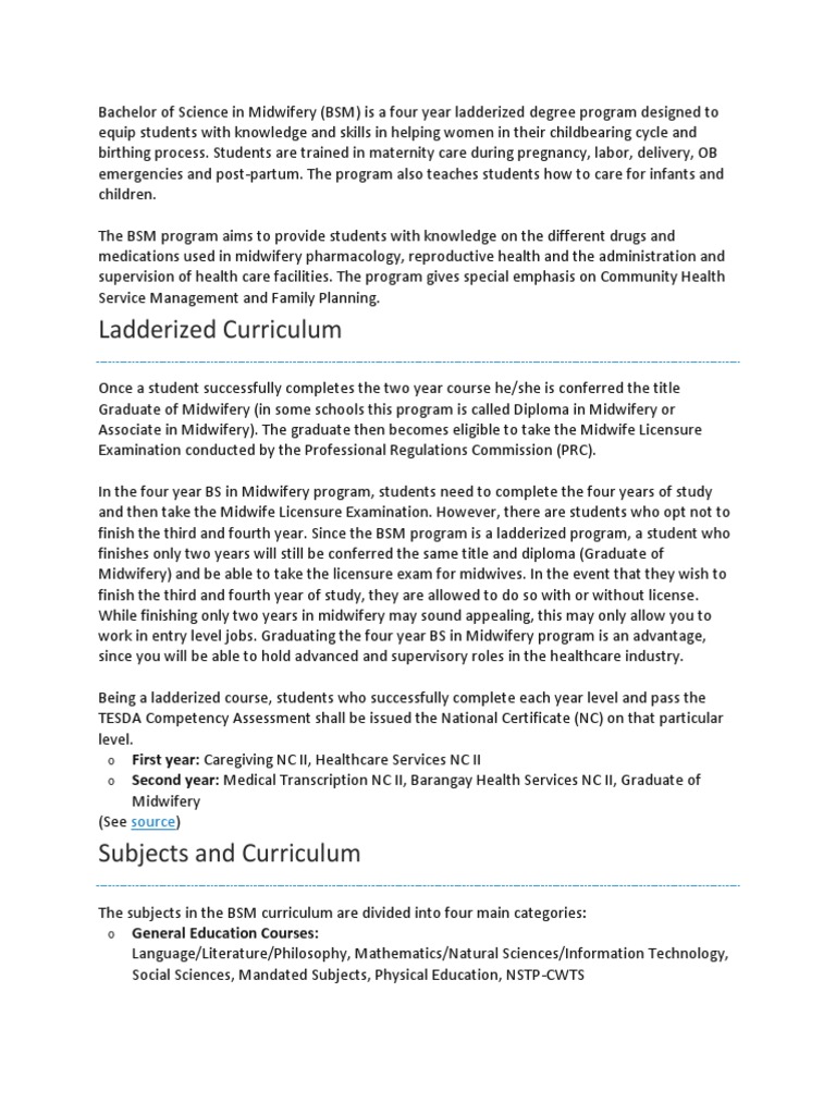 Ladderized Curriculum | PDF | Midwife | Midwifery