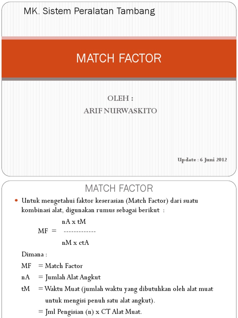 Rumus dan Analisis Match Factor Tambang | PDF