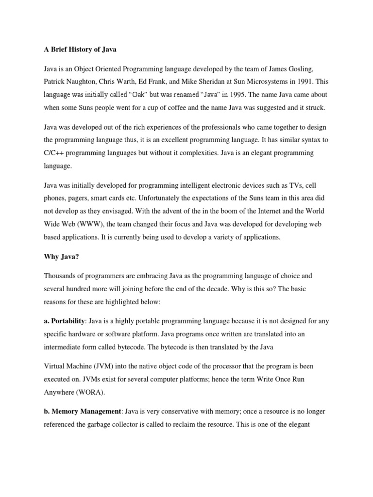 A Brief History Of Java Pdf Data Type Java Programming Language