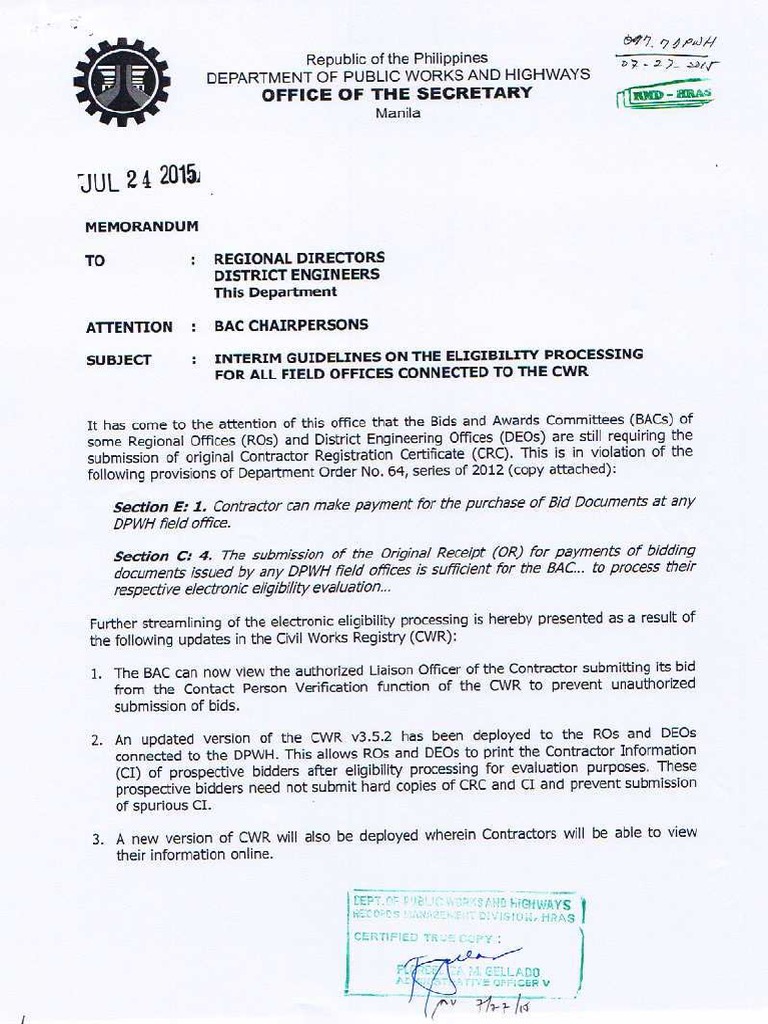 DPWH Interim Guidelines On The Eligibility Processing For All Field ...