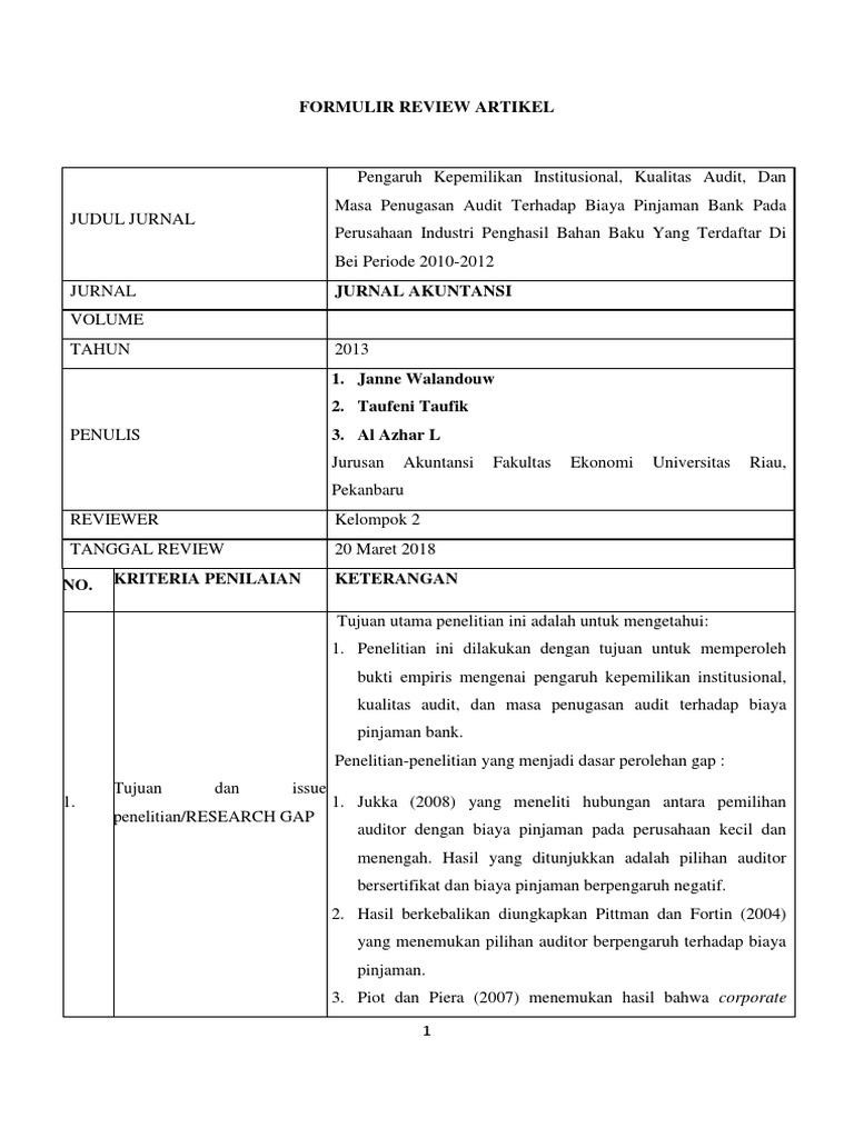 Formulir Review Artikel 2 | PDF