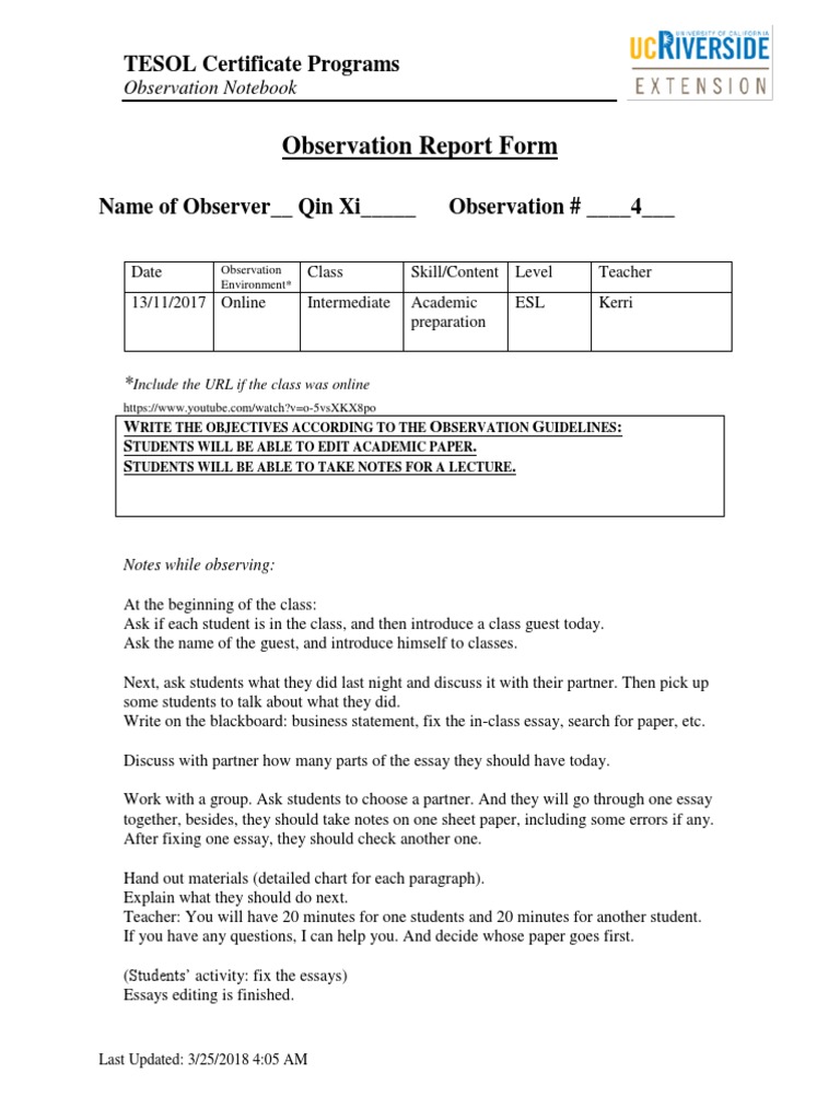 T Observation Report 4 | PDF | English As A Second Or Foreign Language ...