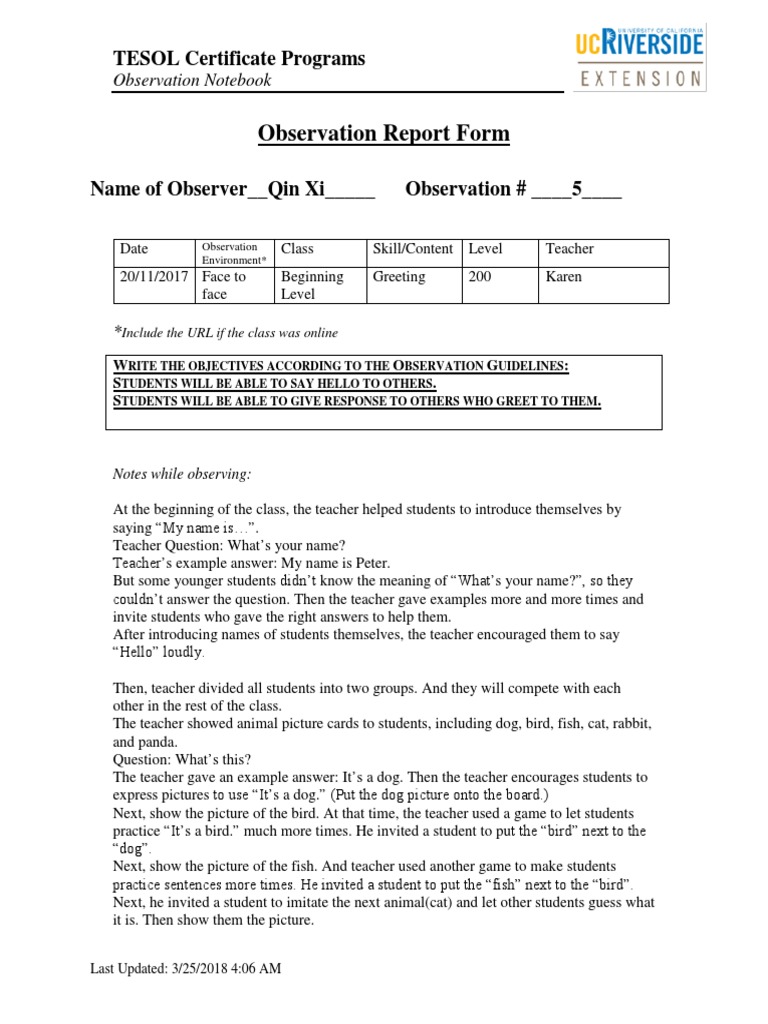 T Observation Report 5 | PDF | English As A Second Or Foreign Language ...