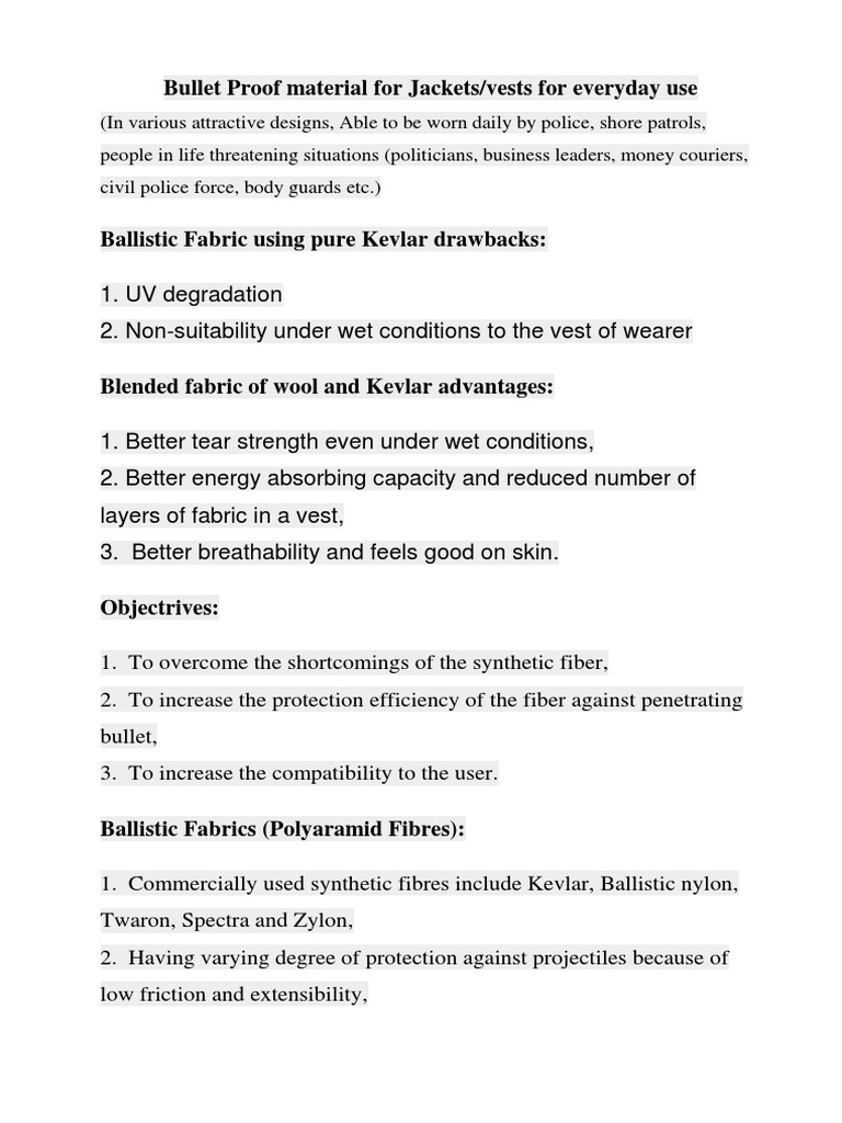 Kevlar Blended Fabrics for Bulletproof Vests | PDF