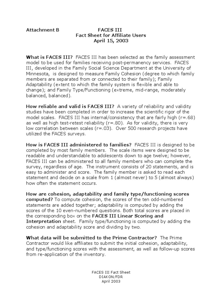 FACES III Fact Sheet Diakon/Fdr April 2003 | PDF | Survey Methodology ...