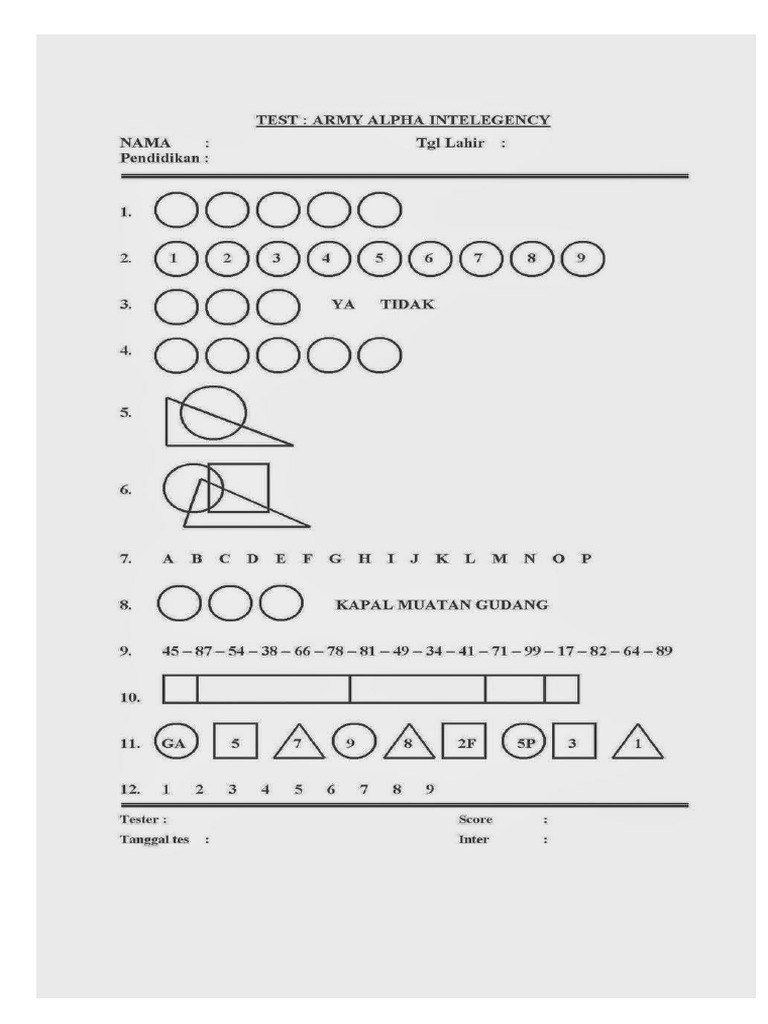 Army Alpha Test Sheet | PDF | Tests