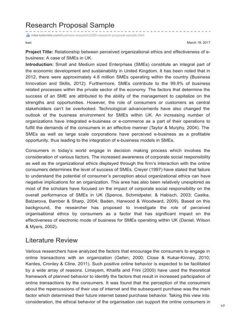 Research Proposal Sample Mba | PDF | Focus Group | Trust (Emotion)