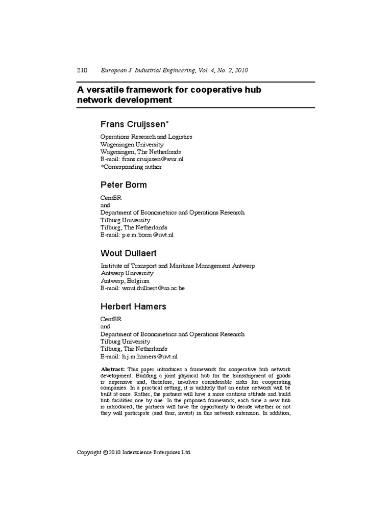 EJIE - 2010 - Cruijssen - A Versatile Framework For Cooperative Hub ...
