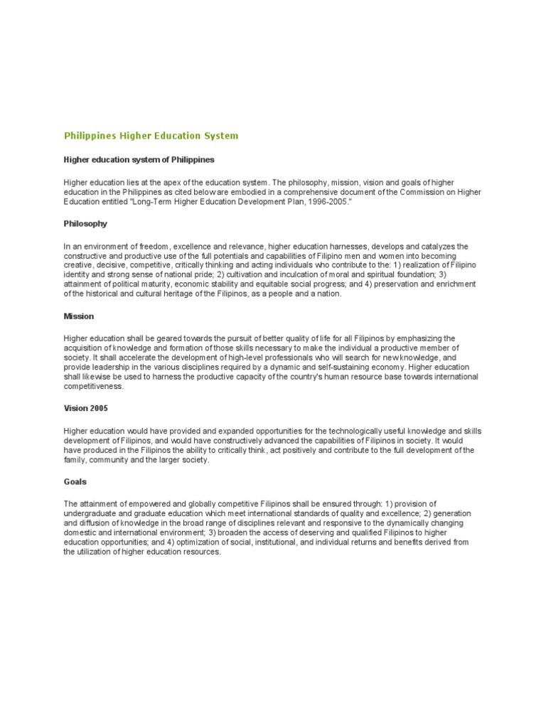 Philippines Higher Education System | PDF | Educational Stages
