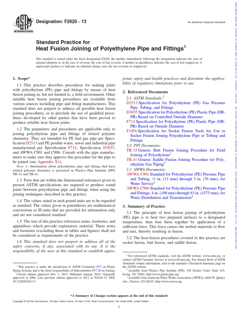 Astm F2620-13 | PDF | Polyethylene | Pipe (Fluid Conveyance)
