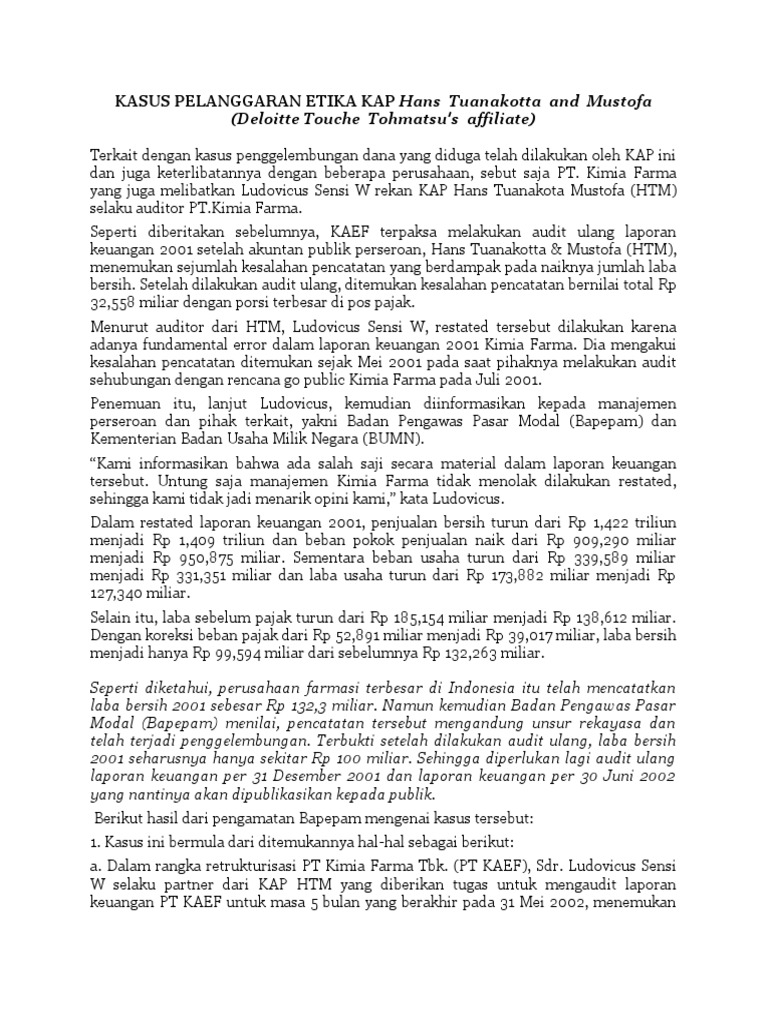 Pelanggaran Etika Kap Htm Dan Kimia Farma Pdf Pengelolaan Keuangan