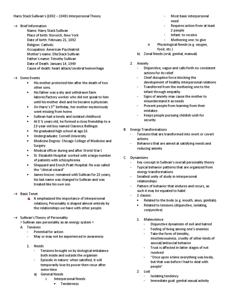 Harry Stack Sullivan | PDF | Interpersonal Relationships | Intimate ...