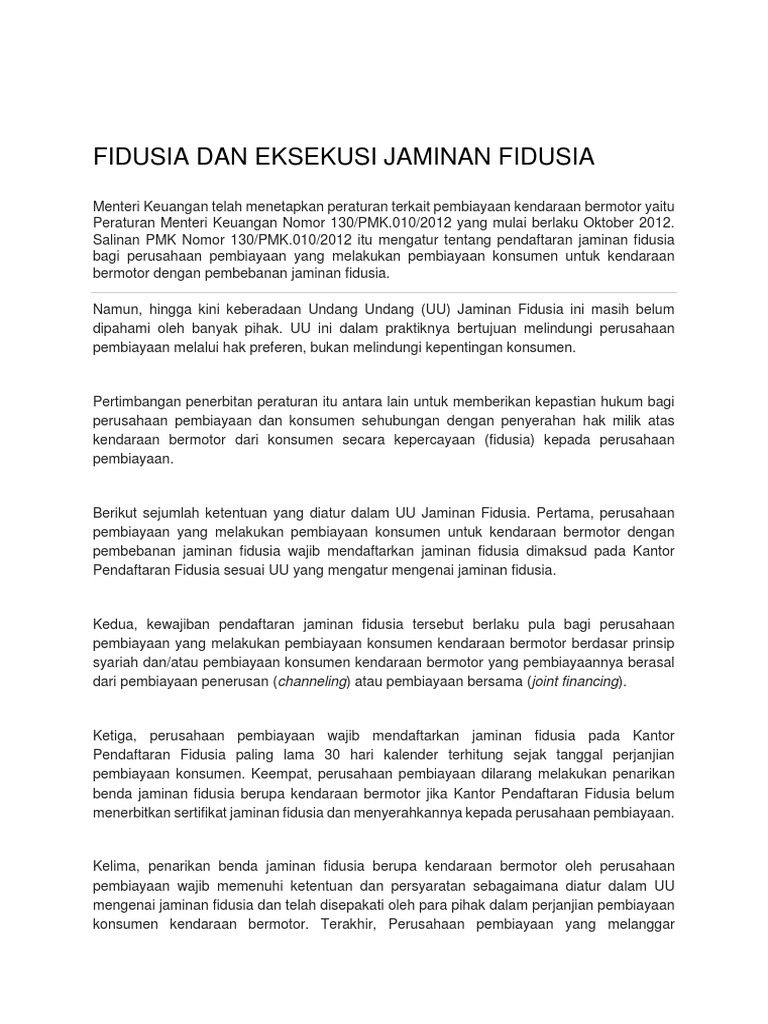 Fidusia Dan Eksekusi Fidusia | PDF