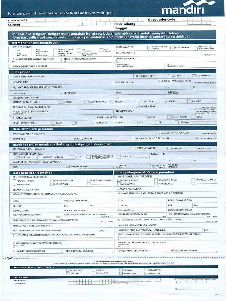Aplikasi Formulir KPR Mandiri Depan Belakang | PDF