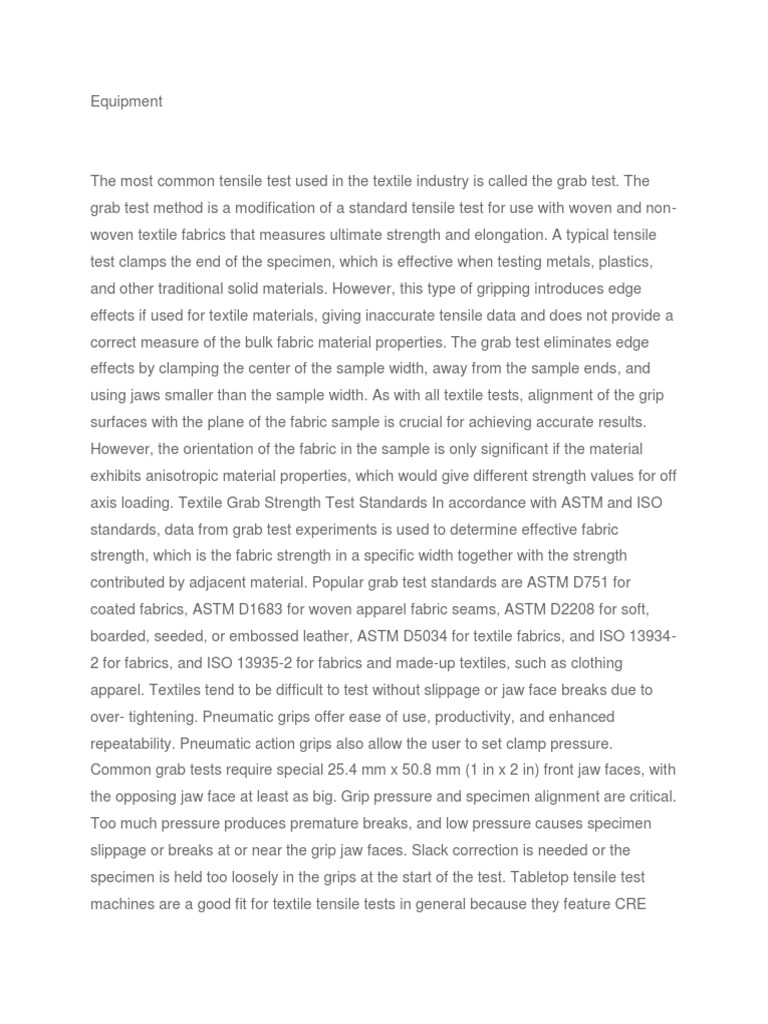 Textile Grab Test | PDF | Ultimate Tensile Strength | Textiles