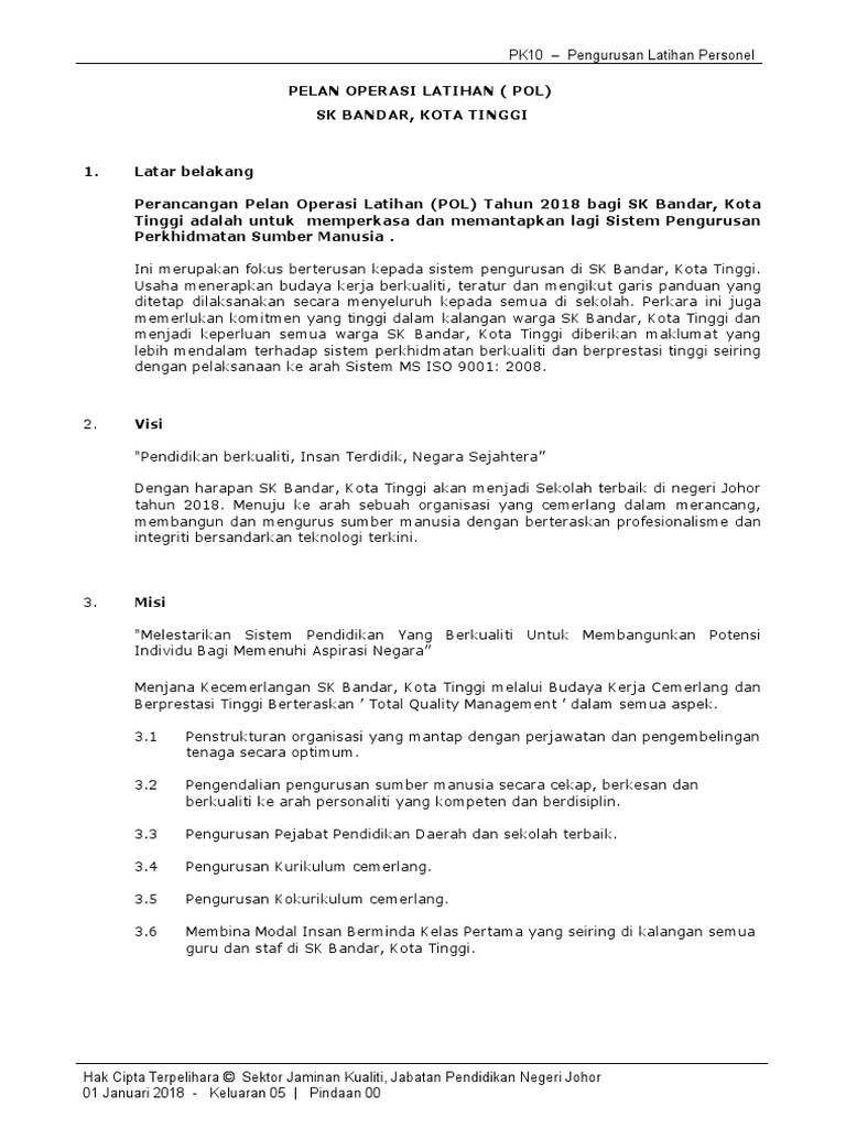 Pelan Operasi Latihan (Pol) | PDF