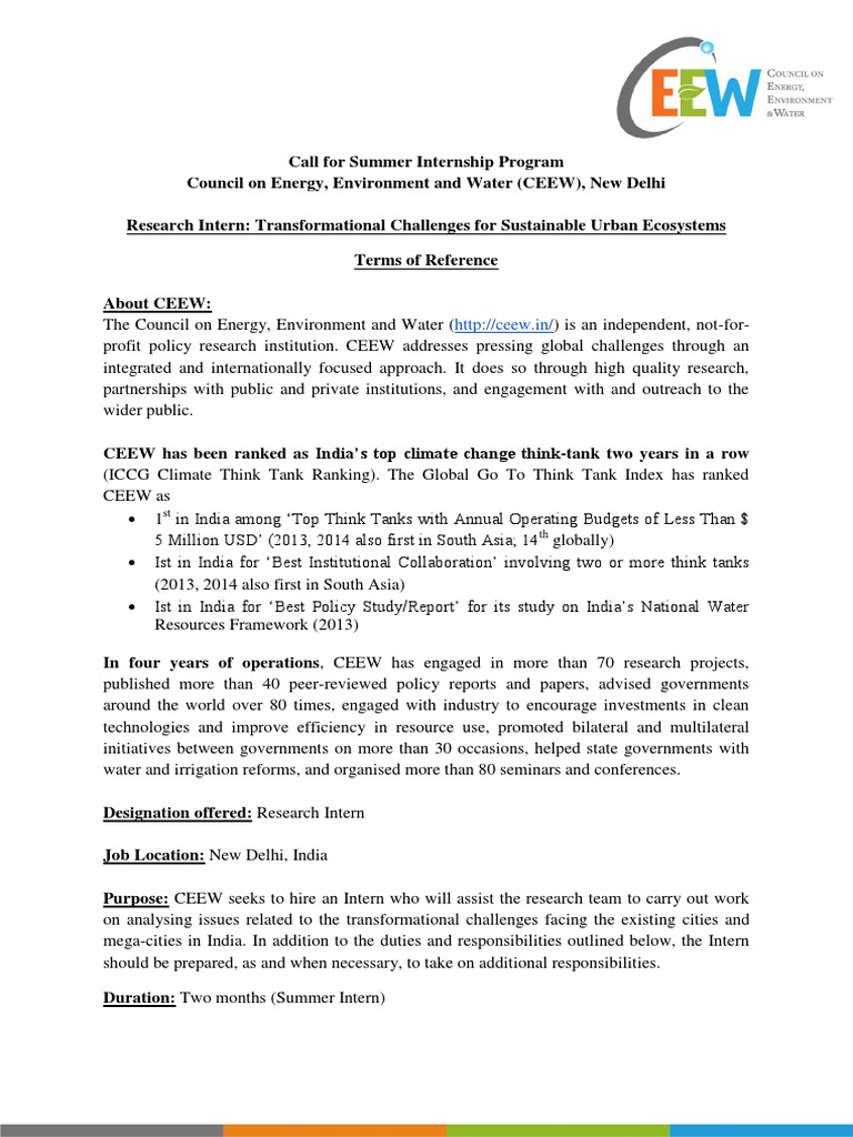 Ceew | PDF | Think Tank | Internship