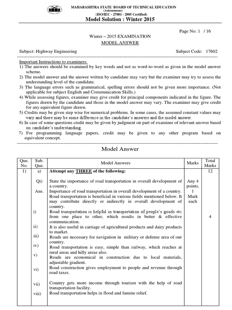 2015 Winter Model Answer Paper PDF | PDF | Road | Traffic
