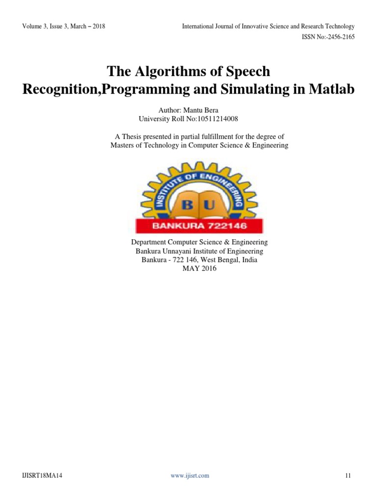 The Algorithms Of Speech Recognition Programming And Simulating In Matlab Pdf Discrete