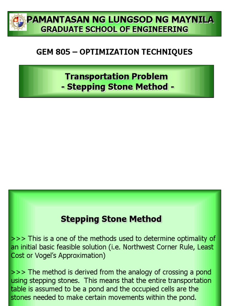 Stepping Stone Method (Transportation Problem) | PDF | Mathematical ...