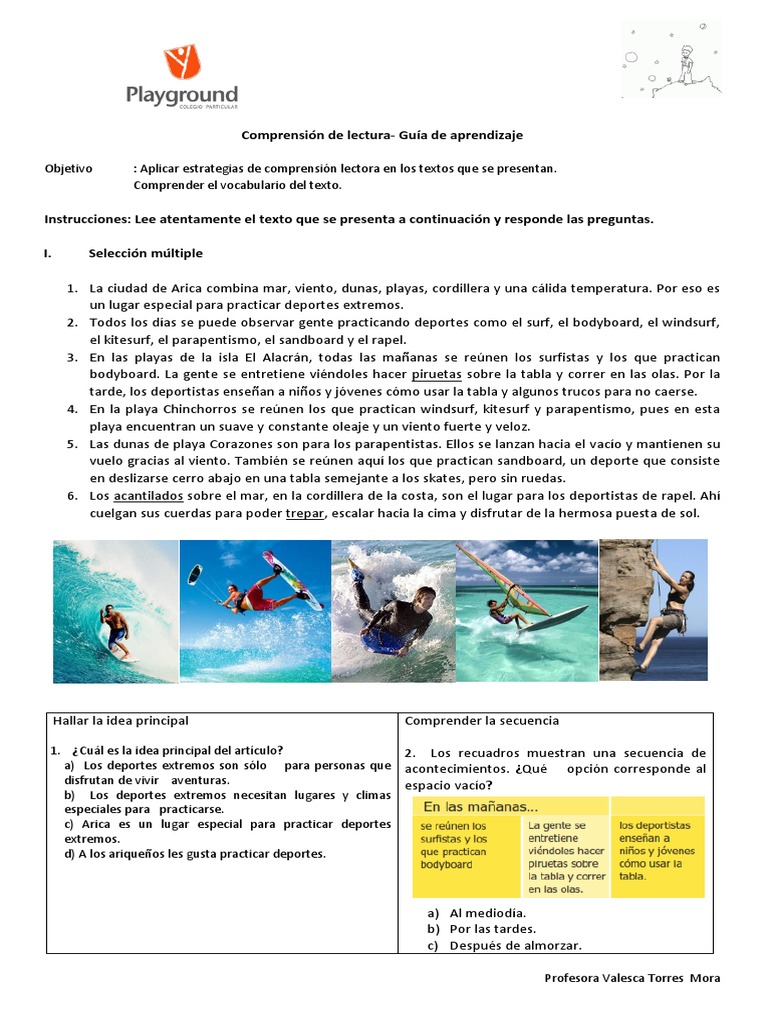 Hojas De Trabajo De Comprensión Lectora Sobre Deportes