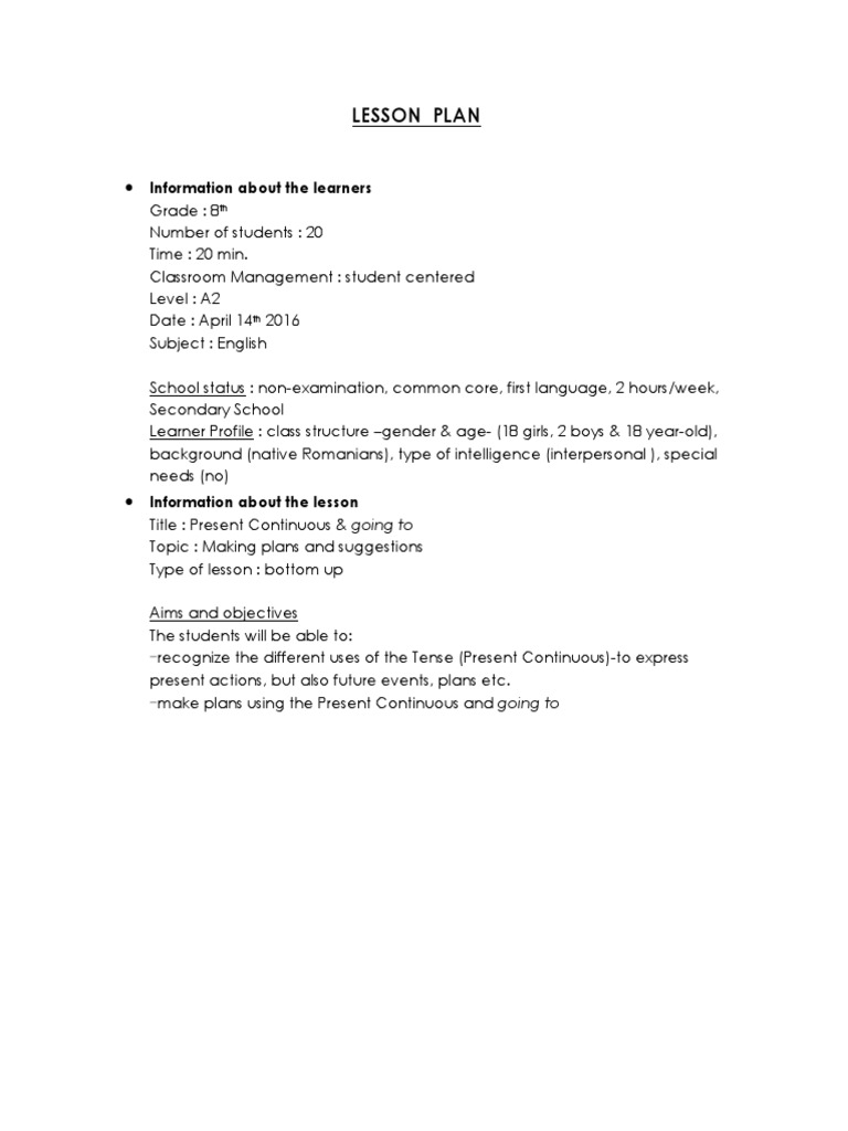 Lesson Plan: Information About The Learners | PDF