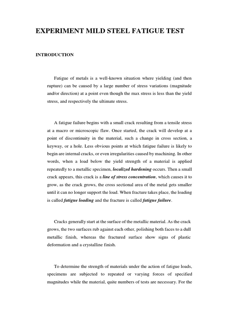 Experiment Mild Steel Fatigue Test | PDF | Fracture | Fatigue (Material)